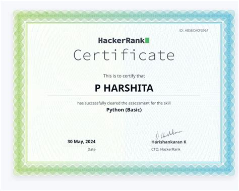 Harshita Puli On Linkedin Python Coding Hackerrank Certification
