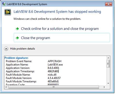 Solved Labview 86 Crash On Windows 7 Os Ni Community