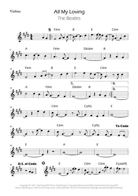 All My Loving Arr Ygor Nunes Sheet Music The Beatles Violin Solo