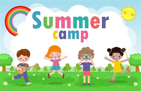 어린이 여름 캠프 배경 교육 프리미엄 벡터