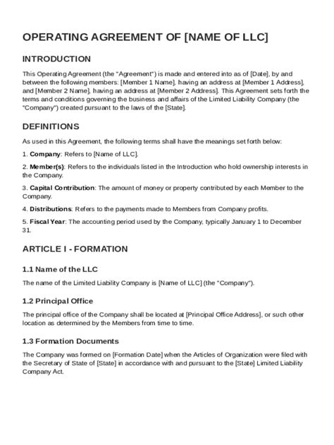2 Member Llc Operating Agreement Template Fill Out And Sign Online Dochub
