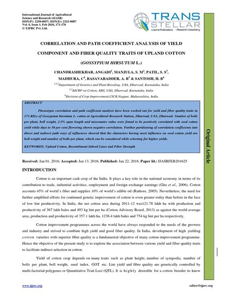 Ijasr Correlation And Path Coefficient Analysis Of Yield Component