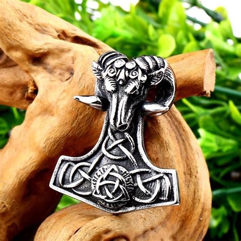 Vikings Thors Goat Tanngrisnir Mjolnir Stainless Steel Necklace