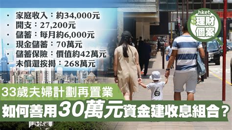 【理財個案】33歲夫妻計劃再置業 30萬元建收息股組合