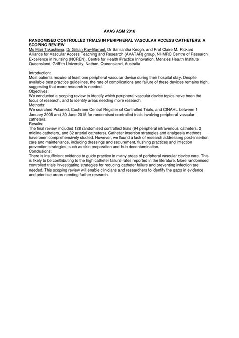 Pdf Randomised Controlled Trials In Peripheral Vascular Access Catheters A Scoping Review