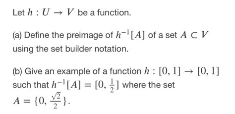 Solved Let H U → V Be A Function A Define The Preimage