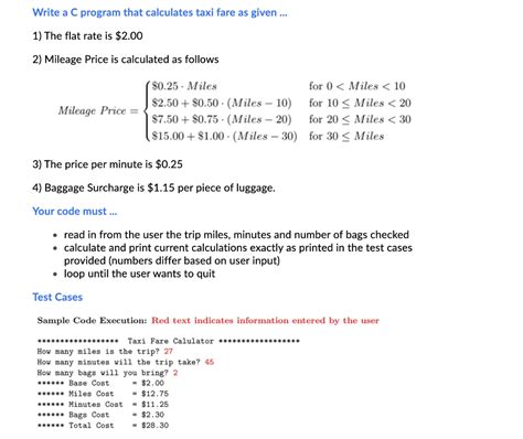 Solved Write A C Program That Calculates Taxi Fare As Given