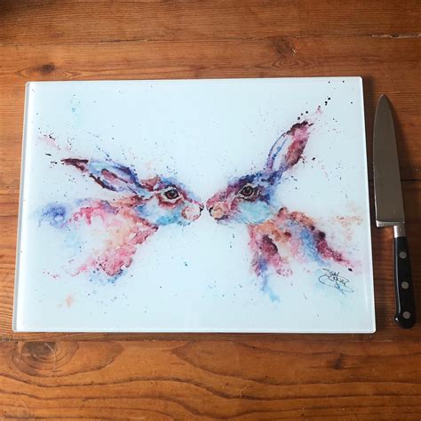 Kissing Hares Watercolour Glass Worktop Saver Gekko Art