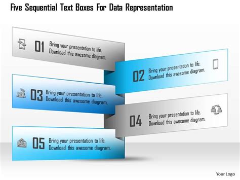 1114 Five Sequential Text Boxes For Data Representation Powerpoint