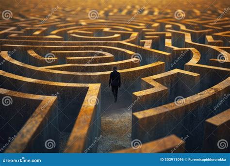 Person Navigating A Maze Or Labyrinth Symbolizing Problem Solving And Strategy Stock
