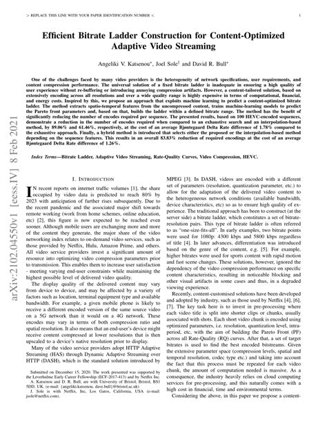 Download Pdf Efficient Bitrate Ladder Construction For Content Optimized Adaptive Video Streaming