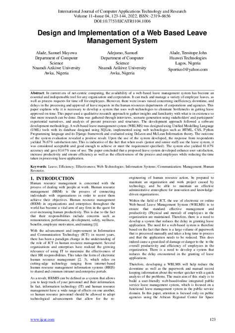 Pdf Design And Implementation Of A Web Based Leave Management System