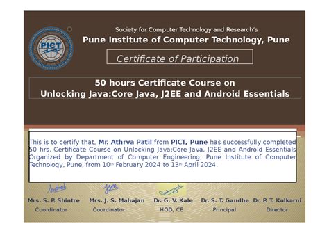 Java Certificate 1 In Se Society For Computer Technology And Research S Pune Institute Of