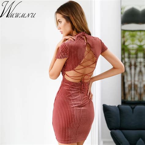 Wmwmnu Sexy Club Velvet Short Dress Women Strap Backless Slim Party