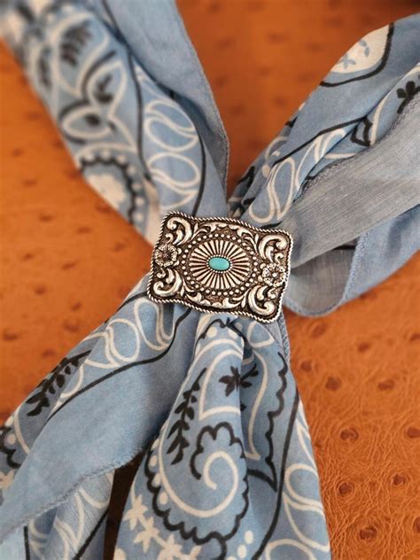 Square Turquoise Western Bandana Slide Silver Concho Scarf Ring Etsy