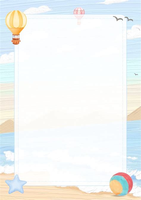Blue White Cute Watercolor Beach Background Memo A5 Document In 2025