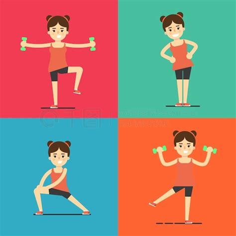 健身免抠元素 健身女孩做运动，插图集 素材免费下载 626像素 Ai格式 编号67077945 千图网