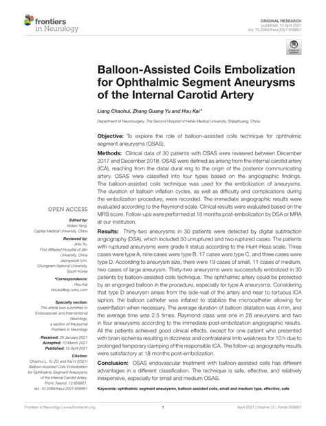 Pdf Balloon Assisted Coils Embolization For Ophthalmic Segment
