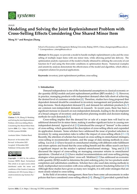 Pdf Modeling And Solving The Joint Replenishment Problem With Cross