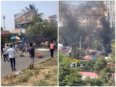 Pune Maratha Protest Protestors Torch Tires On Navale Bridge Traffic