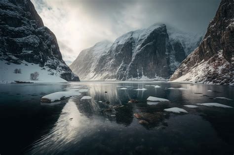 Premium Ai Image Snowy Northern Landscape Norwegian Fjord