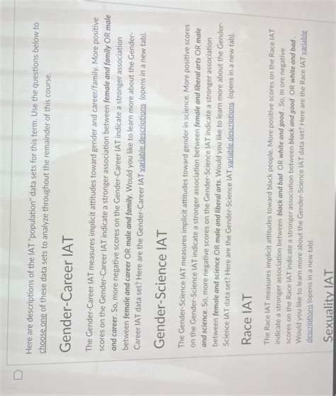 Solved Here Are Descriptions Of The Iat Population Data Chegg Com