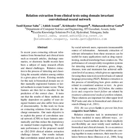 Relation Extraction From Clinical Texts Using Domain Invariant Convolutional Neural Network