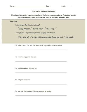 Punctuating Dialogue Worksheet Fill And Sign Printable Template Online