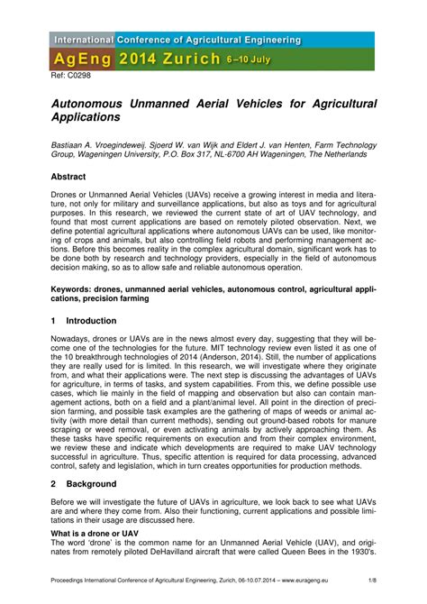 PDF Autonomous Unmanned Aerial Vehicles For Agricultural Applications