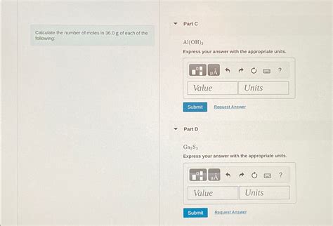 Solved Part CCalculate The Number Of Moles In G Of Each Chegg Com