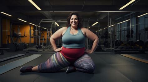 Premium Ai Image Plus Size Woman Following Workout Stretching At Gym Created With Generative