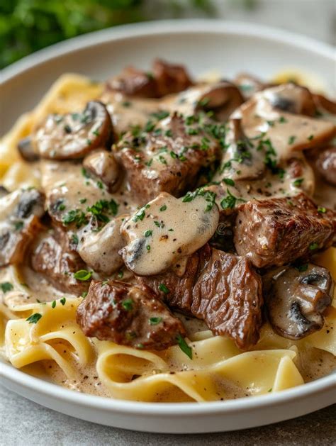 Creamy Beef Stroganoff With Mushrooms And Noodles Stock Image Image
