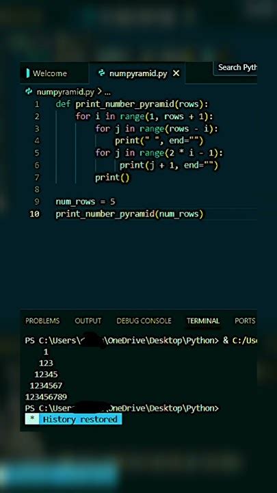 Number Pyramid Shape In Python Python Pythonprogramming Code Coding Short Shorts Viral