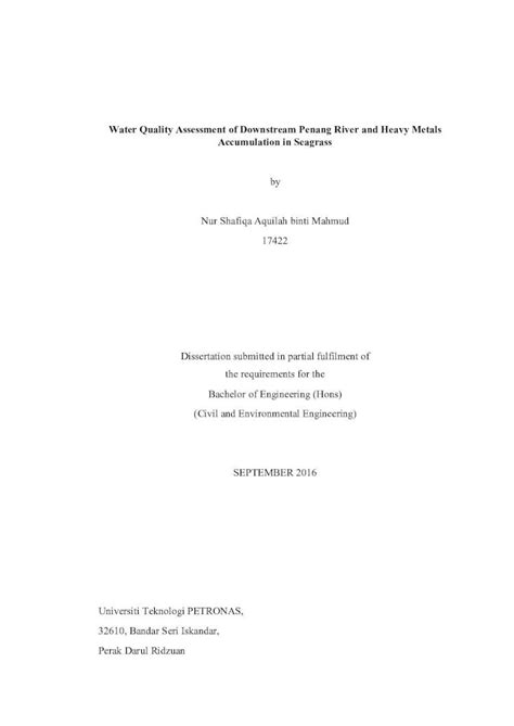 Pdf Water Quality Assessment Of Downstream Penang River And My178681