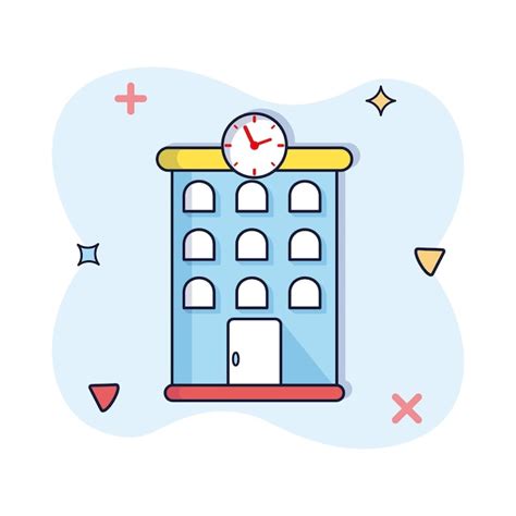 Premium Vector Building Icon In Comic Style School Building Cartoon