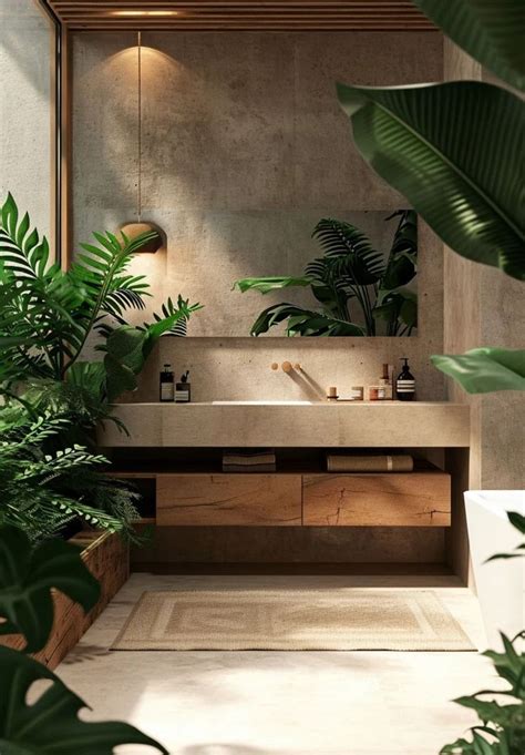 Kamar Mandi Minimalis Dengan Sentuhan Alam In 2024 Boho Bathroom Decor Boho Chic Bathroom