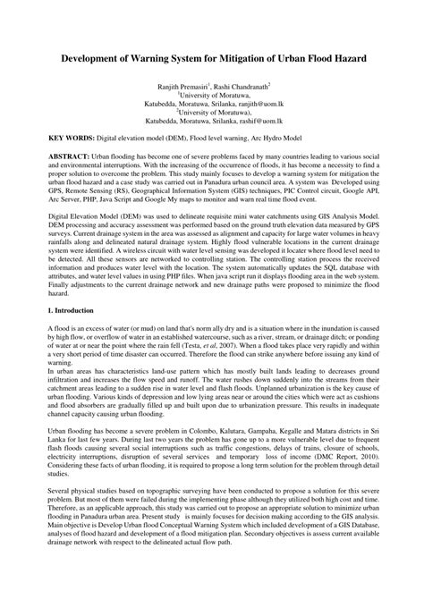 PDF Development Of Warning System For Mitigation Of Urban Flood Hazard