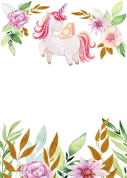 Premium Photo Watercolor Cute Unicorn Illustration Magical Fantasy Frame