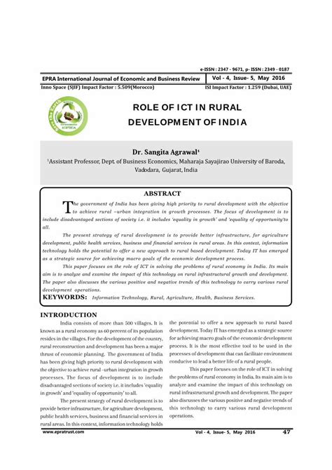 Pdf Role Of Ict In Rural Development Of Articles