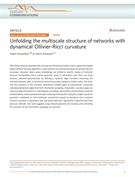 Pdf Unfolding The Multiscale Structure Of Networks With Dynamical Ollivier Ricci Curvature