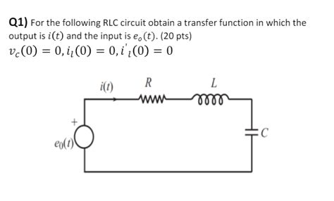 Solved Q1 For The Following Rlc Circuit Obtain A Transfer
