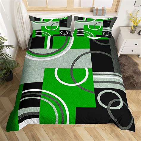 Green Black Grey Bedding Sets Twin Geometry Swirls Plaid Duvet Cover