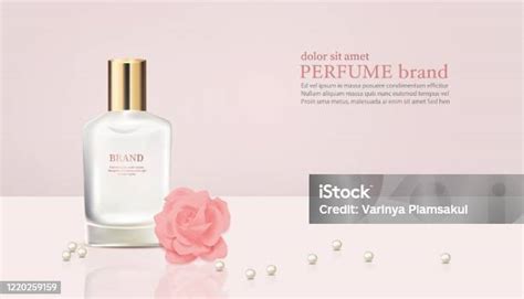 장미와 진주 향수의 밝은 분홍색 병 꽃 종이 컷 배너 벡터 일러스트 0명에 대한 스톡 벡터 아트 및 기타 이미지 0명 꽃