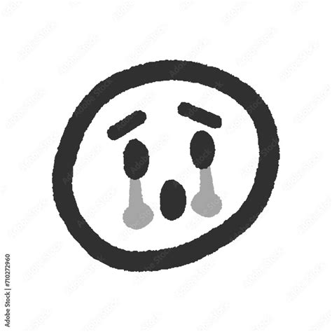 悲しい表情で涙を流す絵文字 シンプルでかわいい手書きの泣き顔のデザイン素材 Векторне зображення Stock