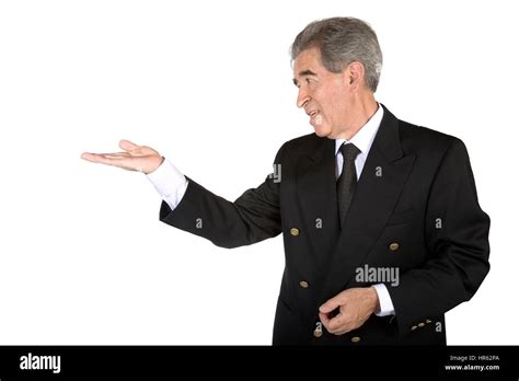Business Man Showing An Imaginary Product On His Hand Stock Photo Alamy