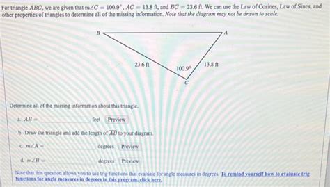 Solved For Triangle Abc We Are Given That