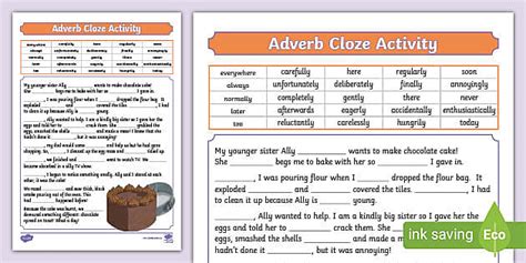 Adverb Cloze Worksheet Years 3 4 English Profesor Hizo