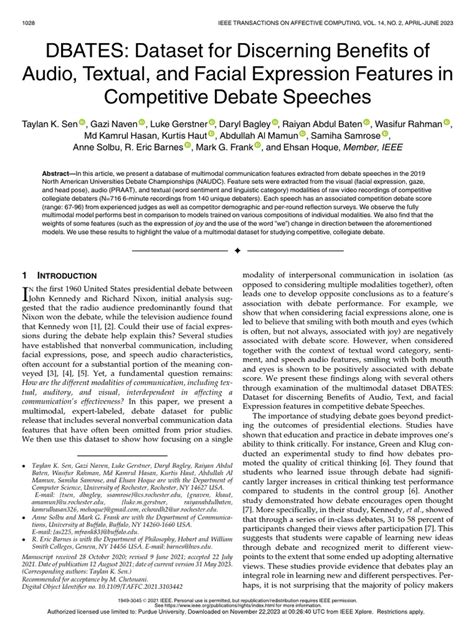Dbates Dataset For Discerning Benefits Of Audio Textual And Facial