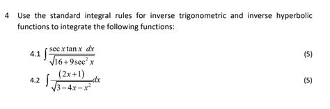 Solved Use The Standard Integral Rules For Inverse Chegg Com