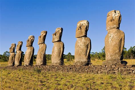 South America Chile Rapa Nui Isla De Pascua Easter Island Row Of